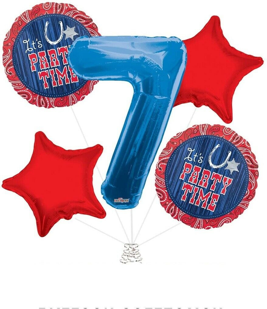 7th Red & Blue Bandana Birthday Balloons Decoration Supplies Party Time ...