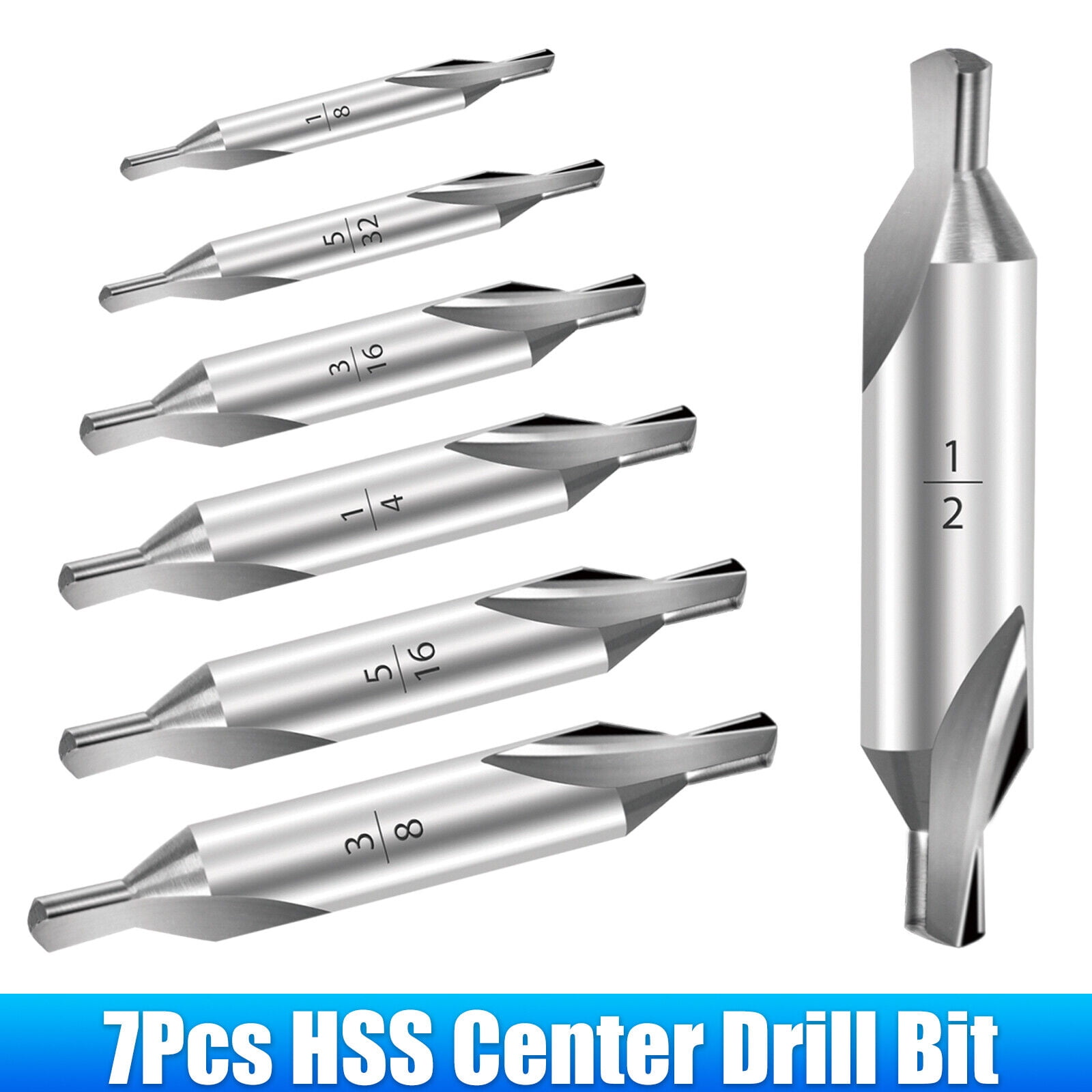 7x HSS Center Drill Bits Set 60° Combined Countersink Spotting ...