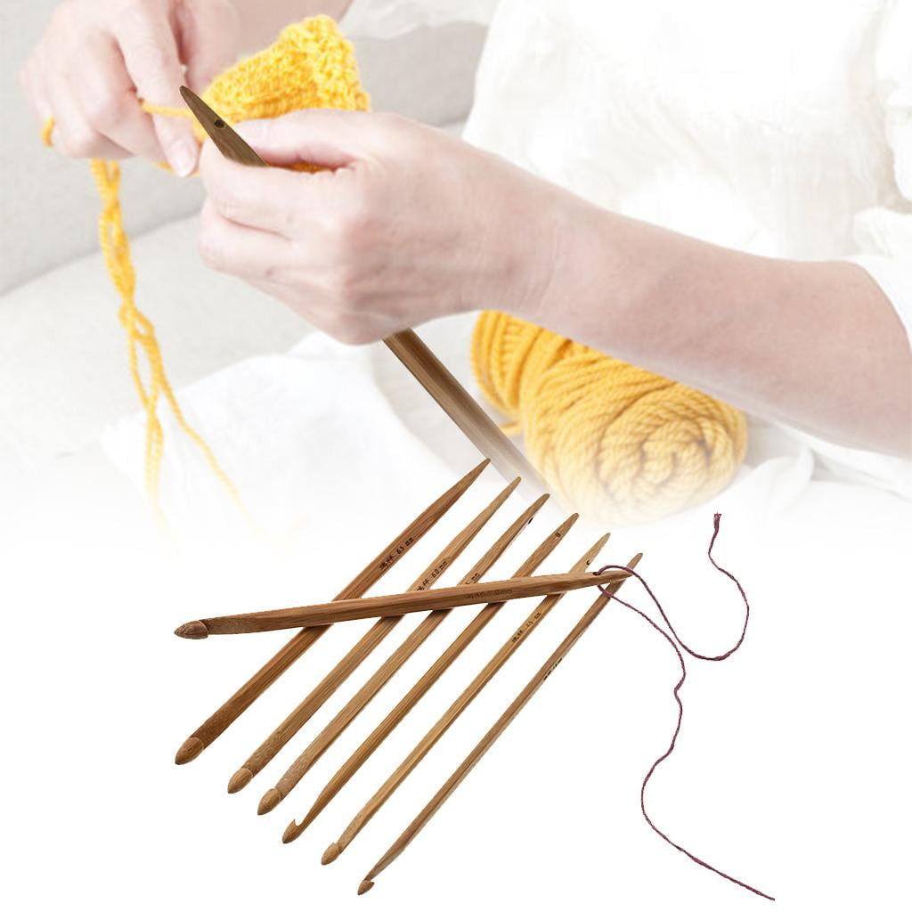 7x Knitter's Wooden Extra Long Crochet Hooks Set, Craft Yarn Knitting ...