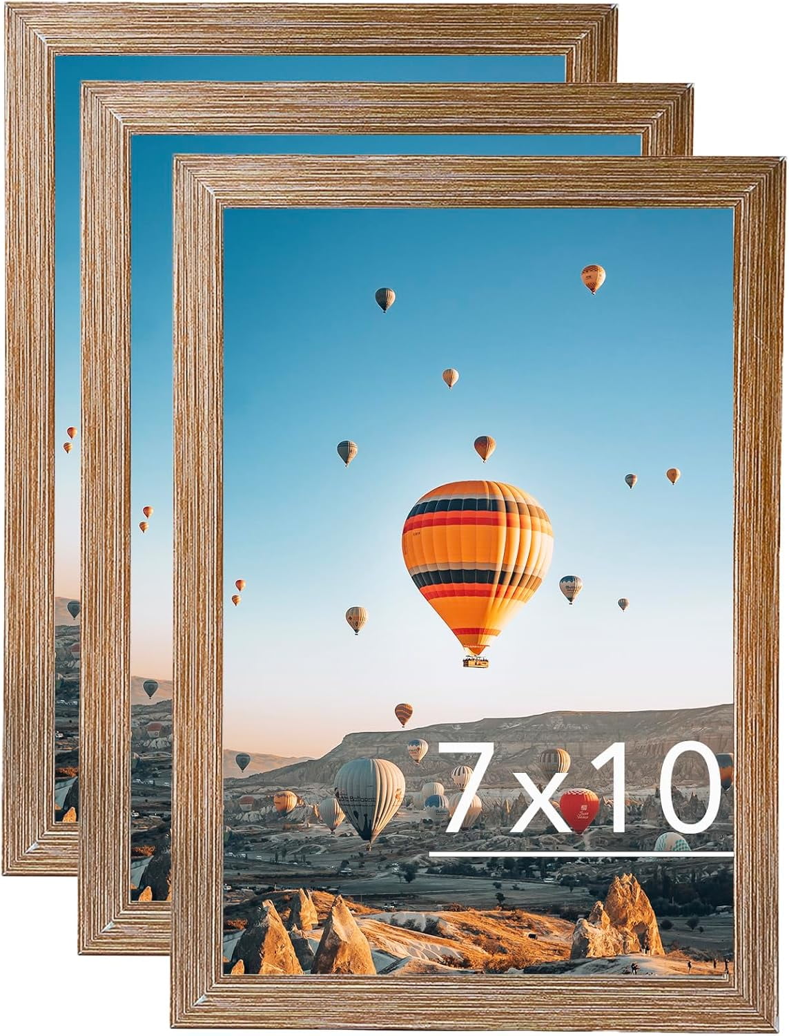 7x10 Picture Frame Set of 3 Rustic Brown for Wall Hanging or Tabletop ...