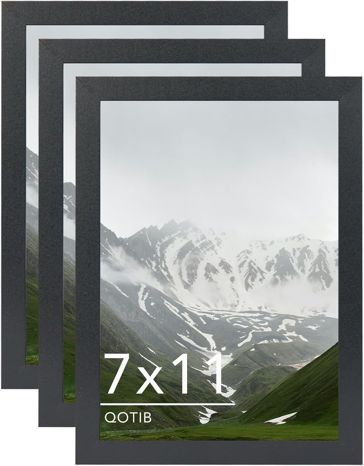 7x11 Picture Frame Black for Wall Mounting or Tabletop Set of 3, Wood 7 ...