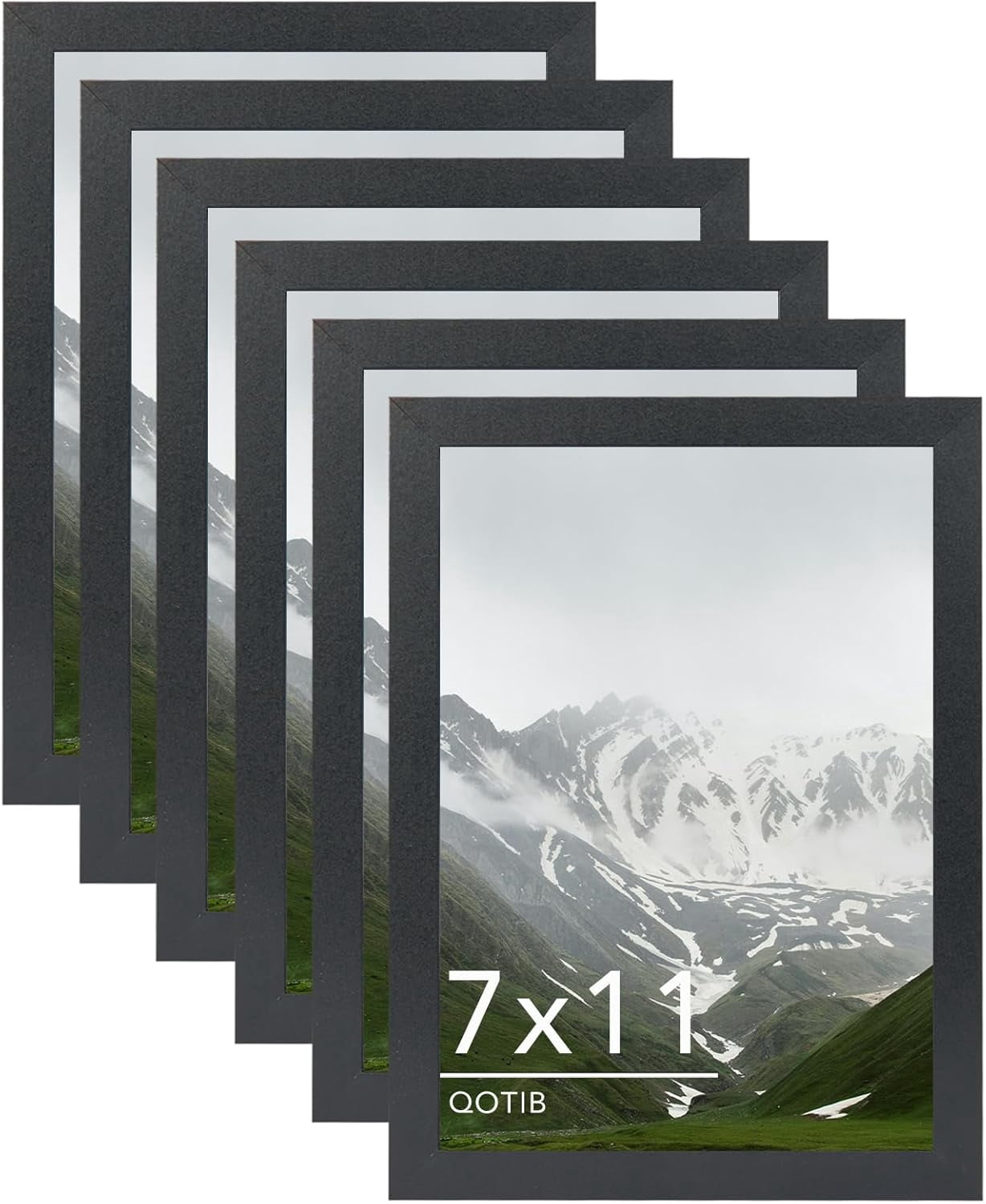 7x11 Picture Frame Black for Wall Mounting or Tabletop Set of 6, Wood 7 ...