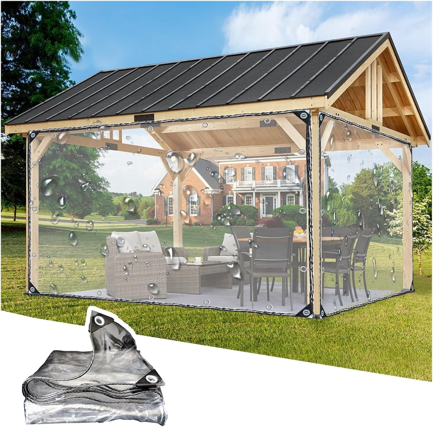 7x12ft Outdoor Vinyl Curtain, Clear Vinyl Tarp Heavy Duty Waterproof ...