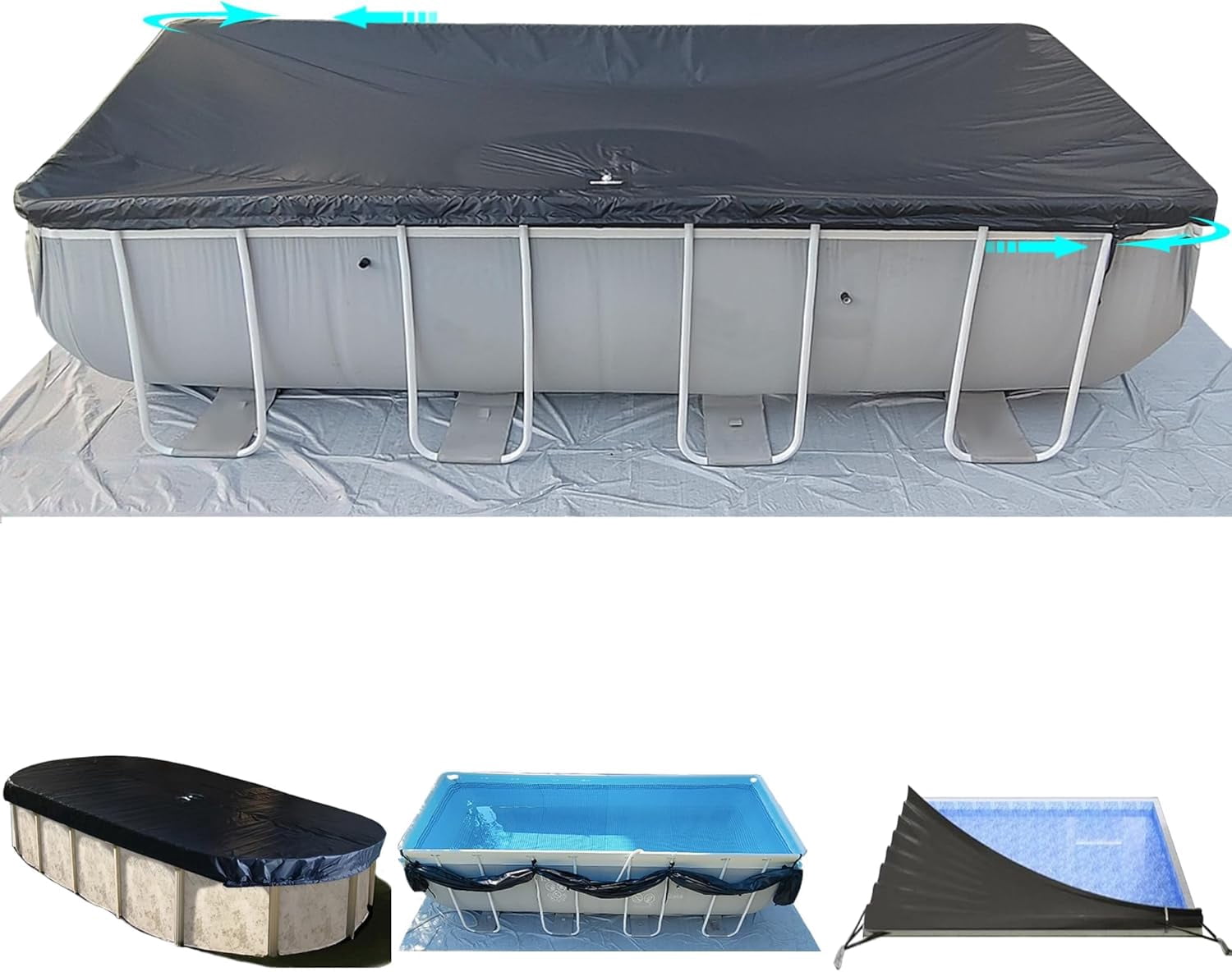7x14Ft Rectangular Pool Cover with Side Storage for Oval and ...