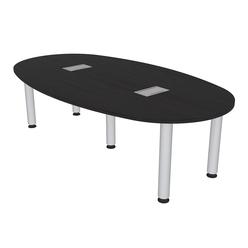 7x4 Boat-Oval Conference Room Table Power And Data Silver Post Legs ...