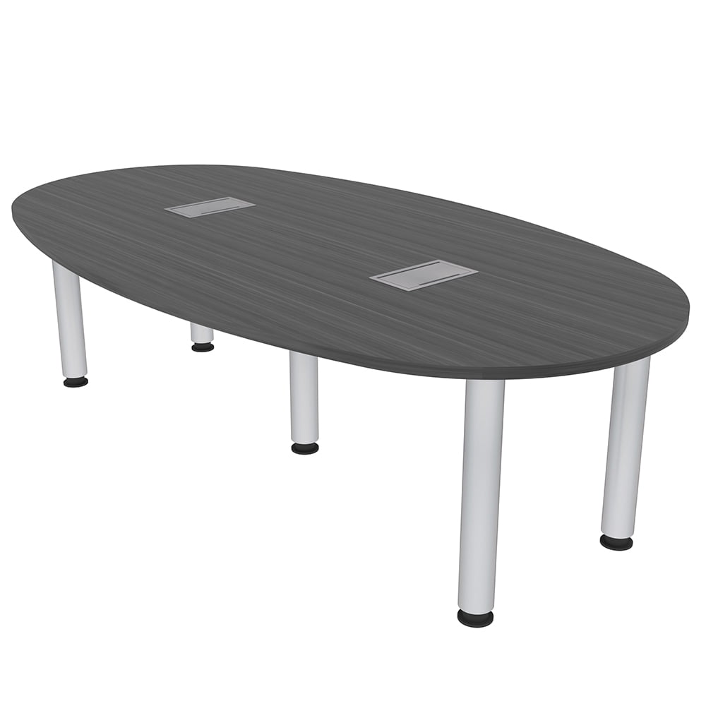 7x4 Boat-Oval Conference Room Table Power And Data Silver Post Legs ...