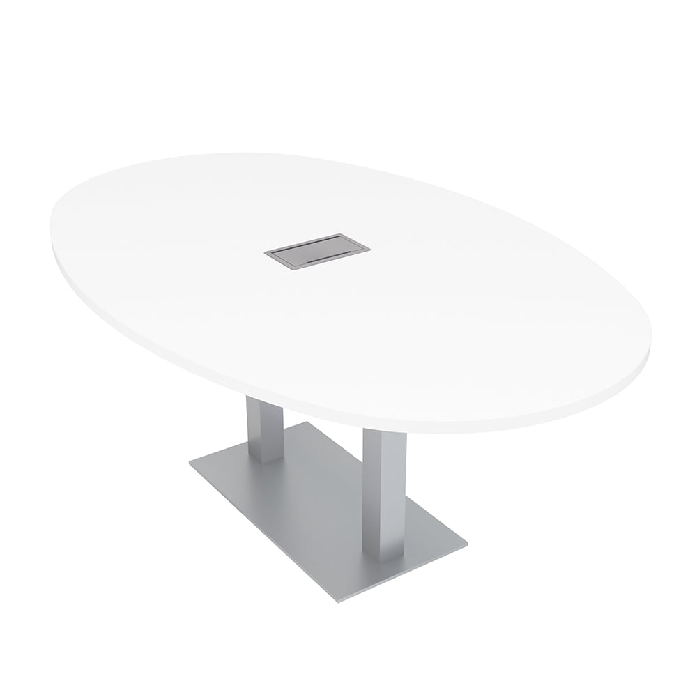 7x4 Boat-Oval Conference Table With Square Metal Base Power And Data ...