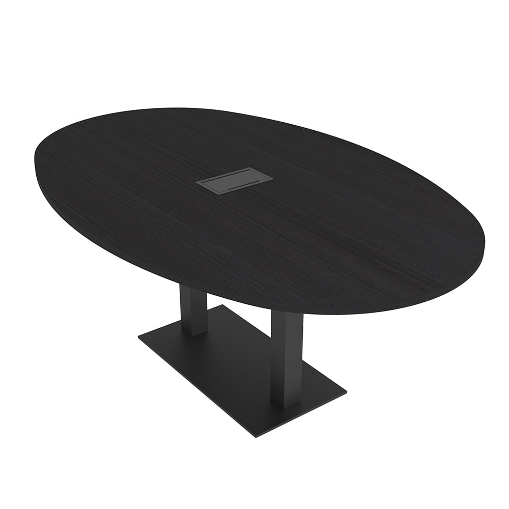 7x4 Boat-Oval Conference Table With Square Metal Base Power And Data ...