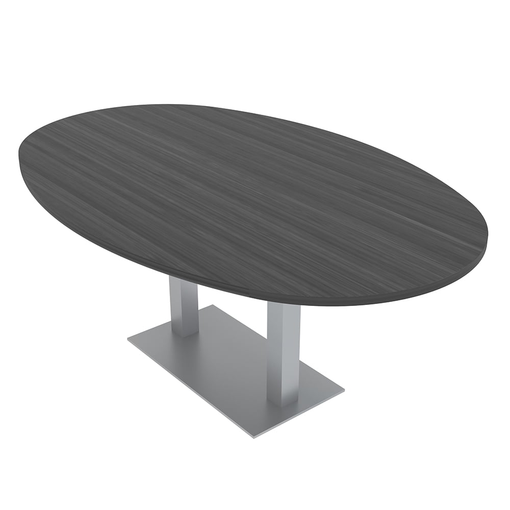 7x4 Boat-Oval Conference Table With Square Metal Base Power And Data ...