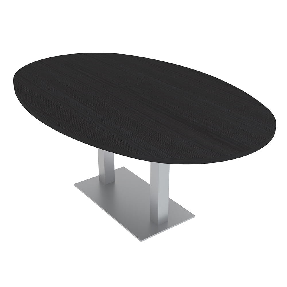 7x4 Boat-Oval Conference Table With Square Metal Base Power And Data ...