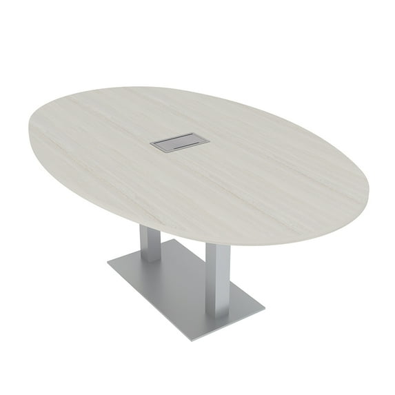 7x4 Boat-Oval Conference Table With Square Metal Base Power And Data ...