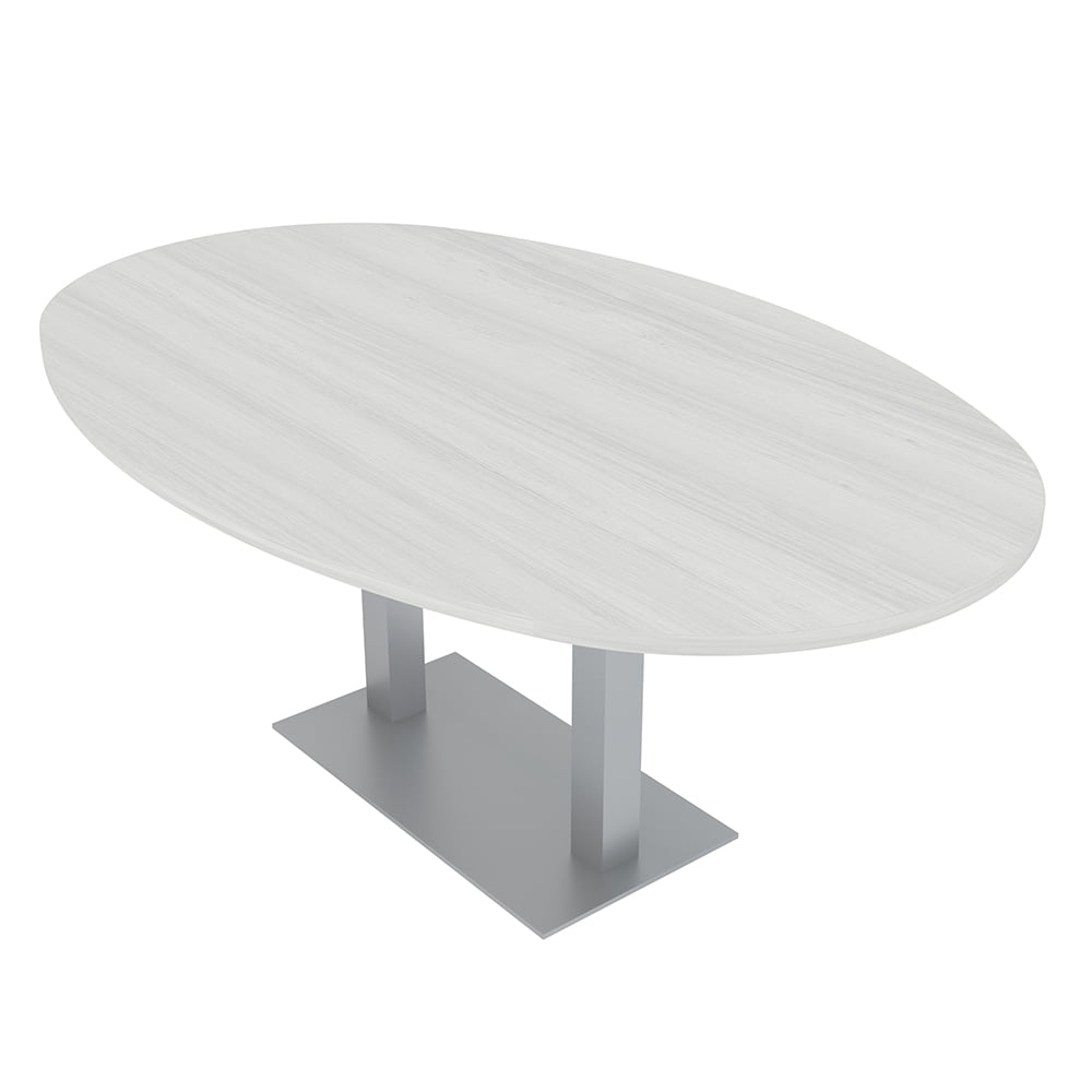 7x4 Boat-Oval Conference Table With Square Metal Base Power And Data ...