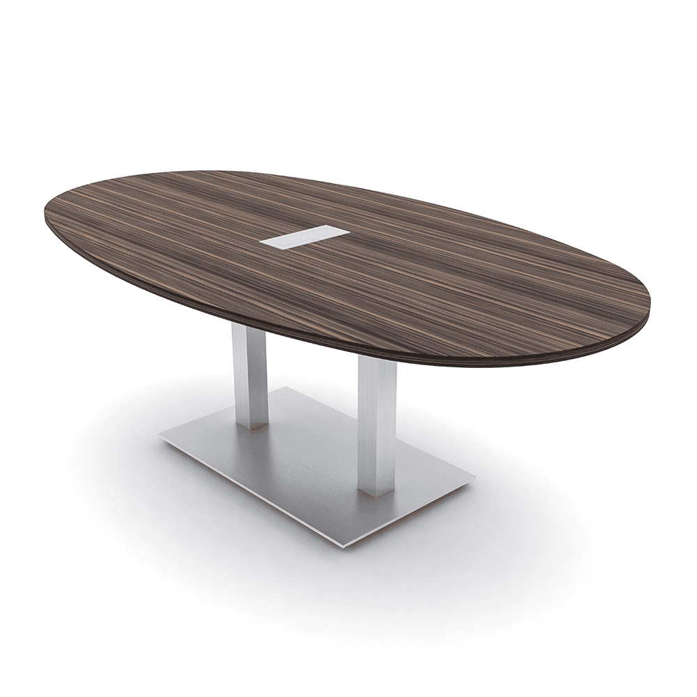 7x4 Boat-Oval Conference Table With Square Metal Base Power And Data ...