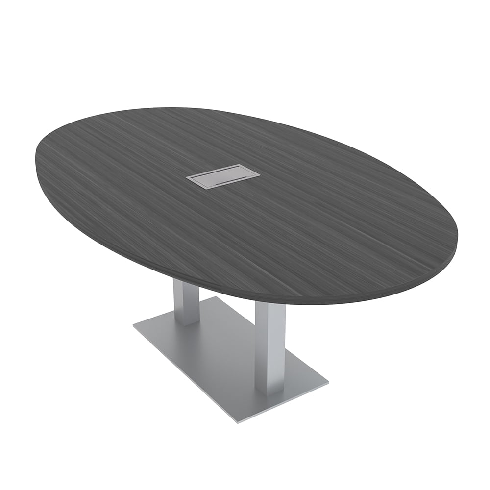 7x4 Boat-Oval Conference Table With Square Metal Base Power And Data ...