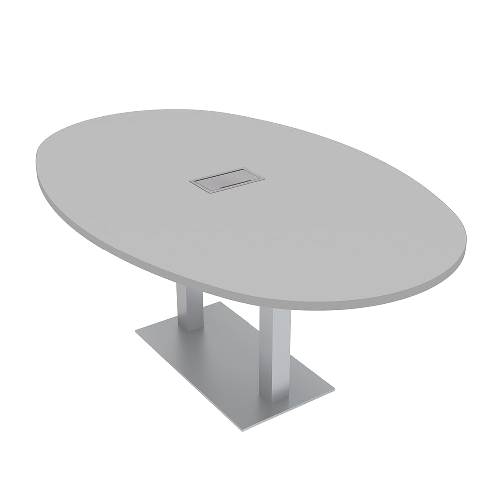 7x4 Boat-Oval Conference Table With Square Metal Base Power And Data ...