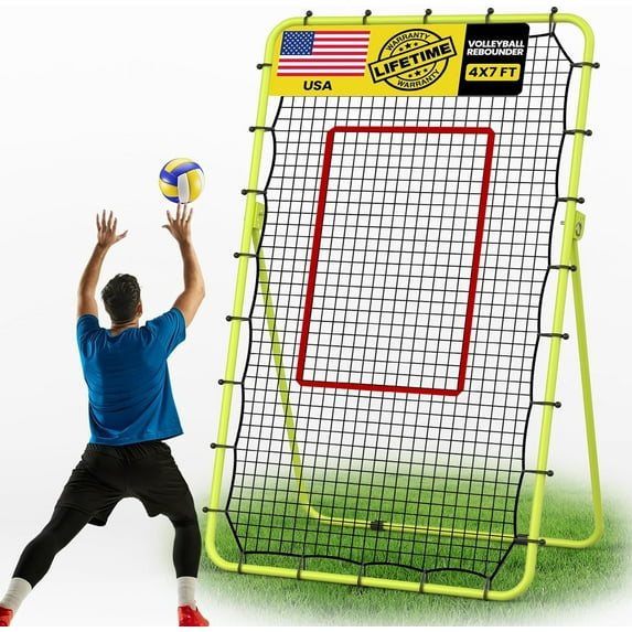 7x4 FT Volleyball Rebounder Net, 5-Angle Adjustable with Steel Frame ...