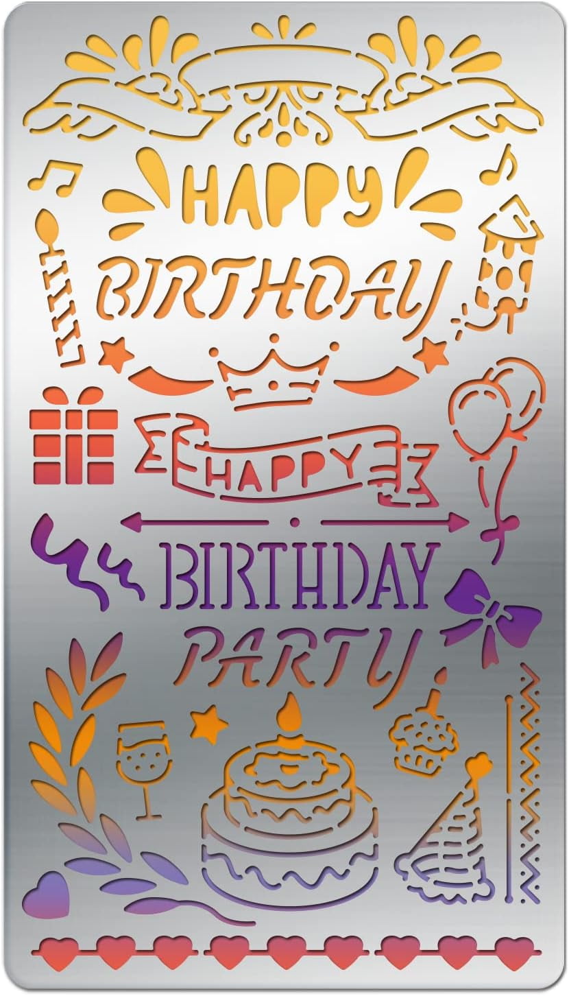 7x4 Inch Happy Birthday Party Theme Metal Stencils Stainless Steel ...