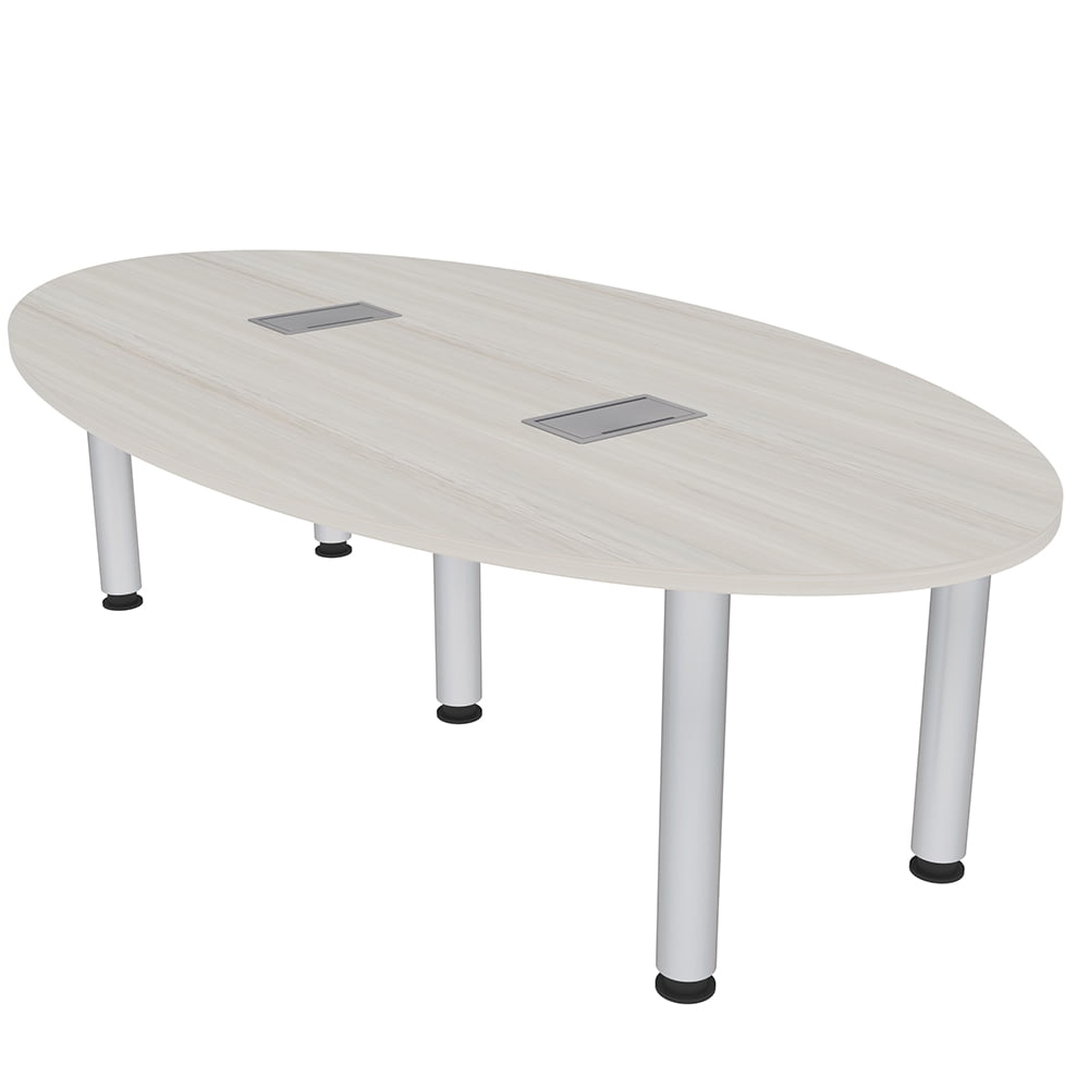 7x4 Oval Conference Room Table With Power And Data Silver Post Legs ...
