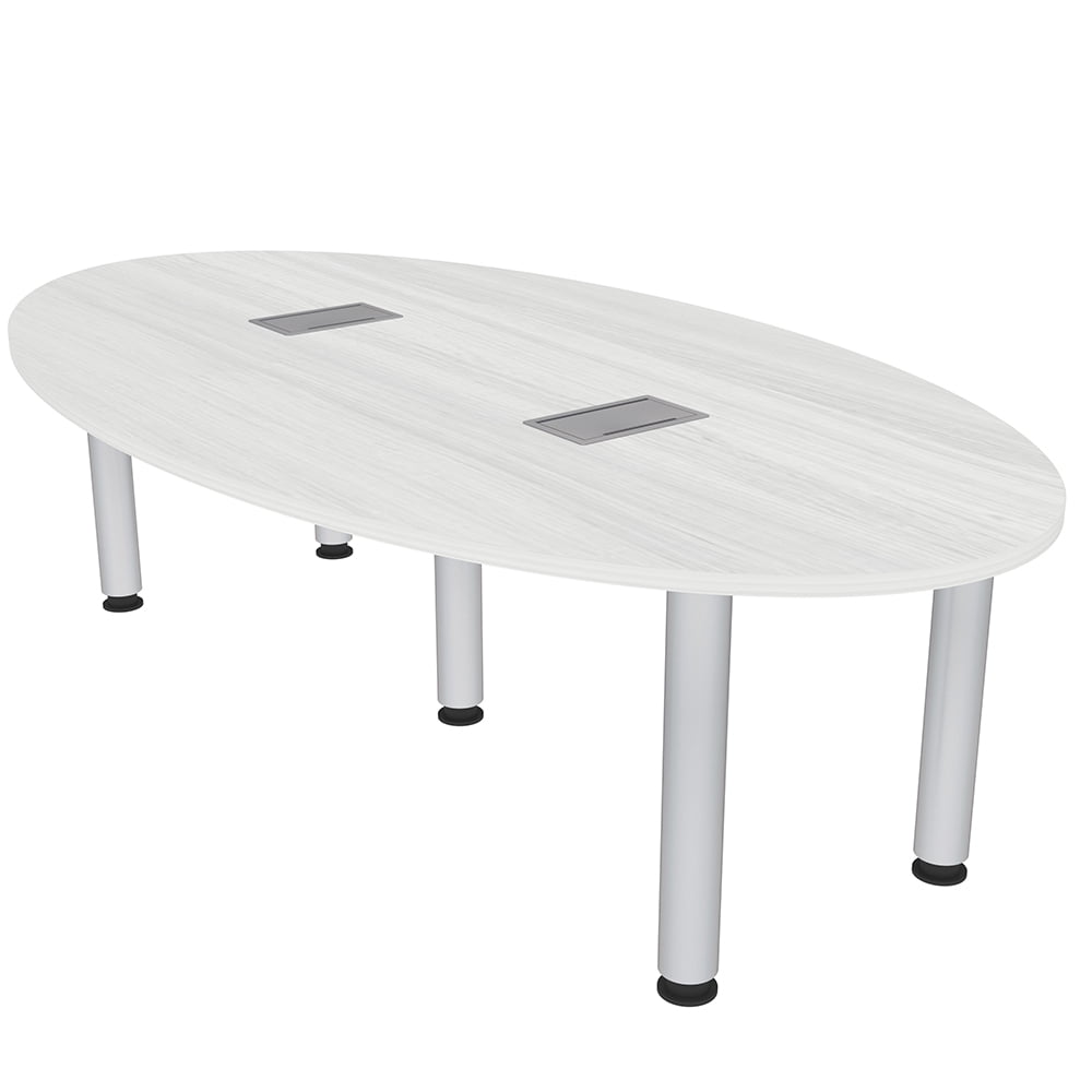 7x4 Oval Conference Room Table With Power And Data Silver Post Legs ...