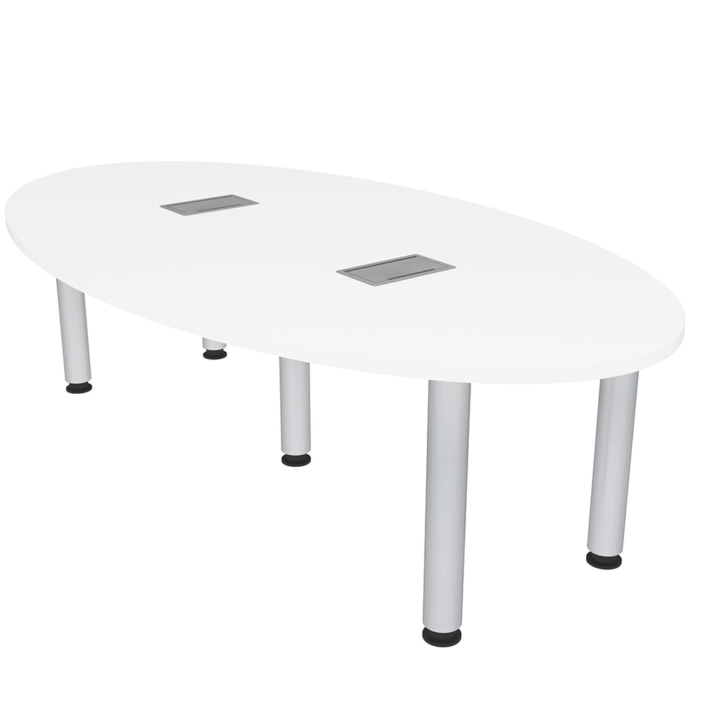 7x4 Oval Conference Room Table With Power And Data Silver Post Legs ...