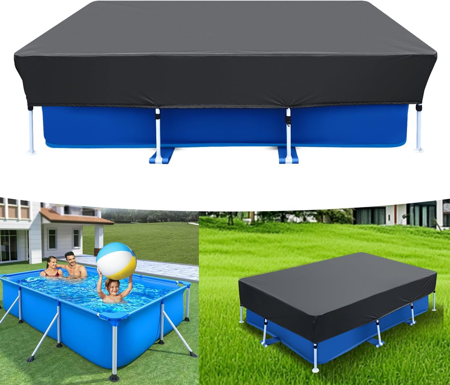 7x4 ft Rectangular Pool Cover for Above Ground Pool 87x59 in Drawstring ...