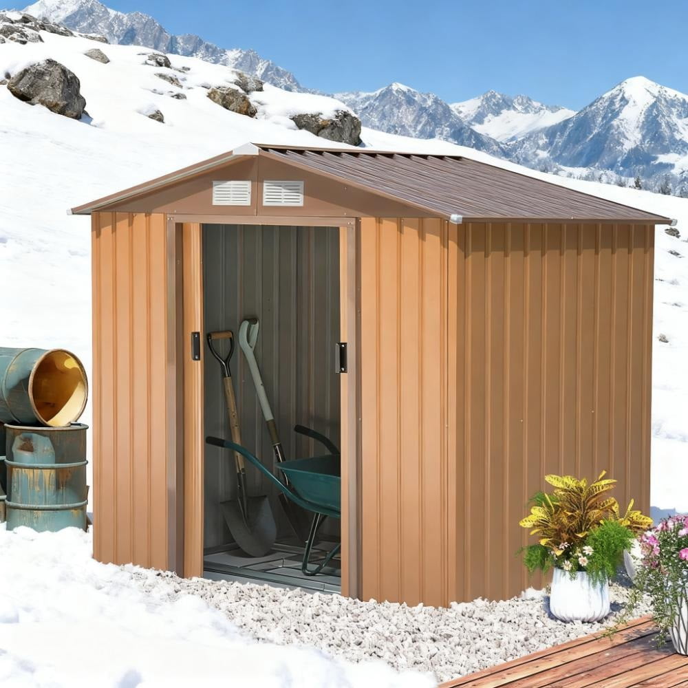 7x4ft Outdoor Storage Shed,Garden Metal Shed Tool House w/ Foundation ...