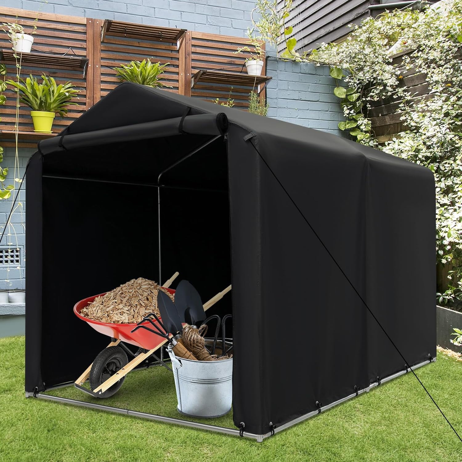 7x5.2Ft Portable Outdoor Storage Shed with Waterproof Cover & Roll ...