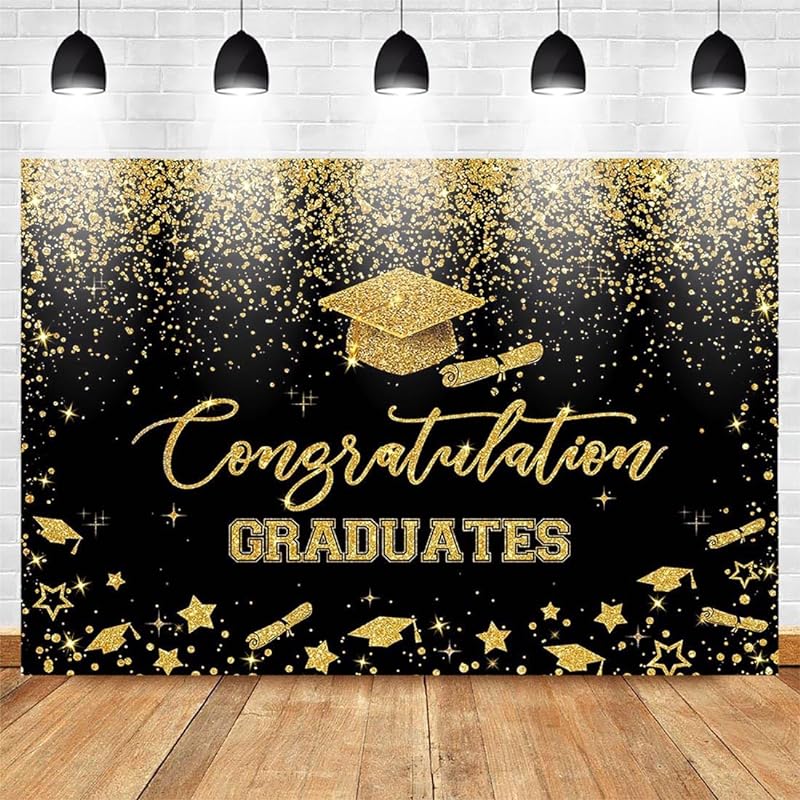 7x5 Graduation Backdrop Black Gold Glitter Class of 2024 Backdrop ...