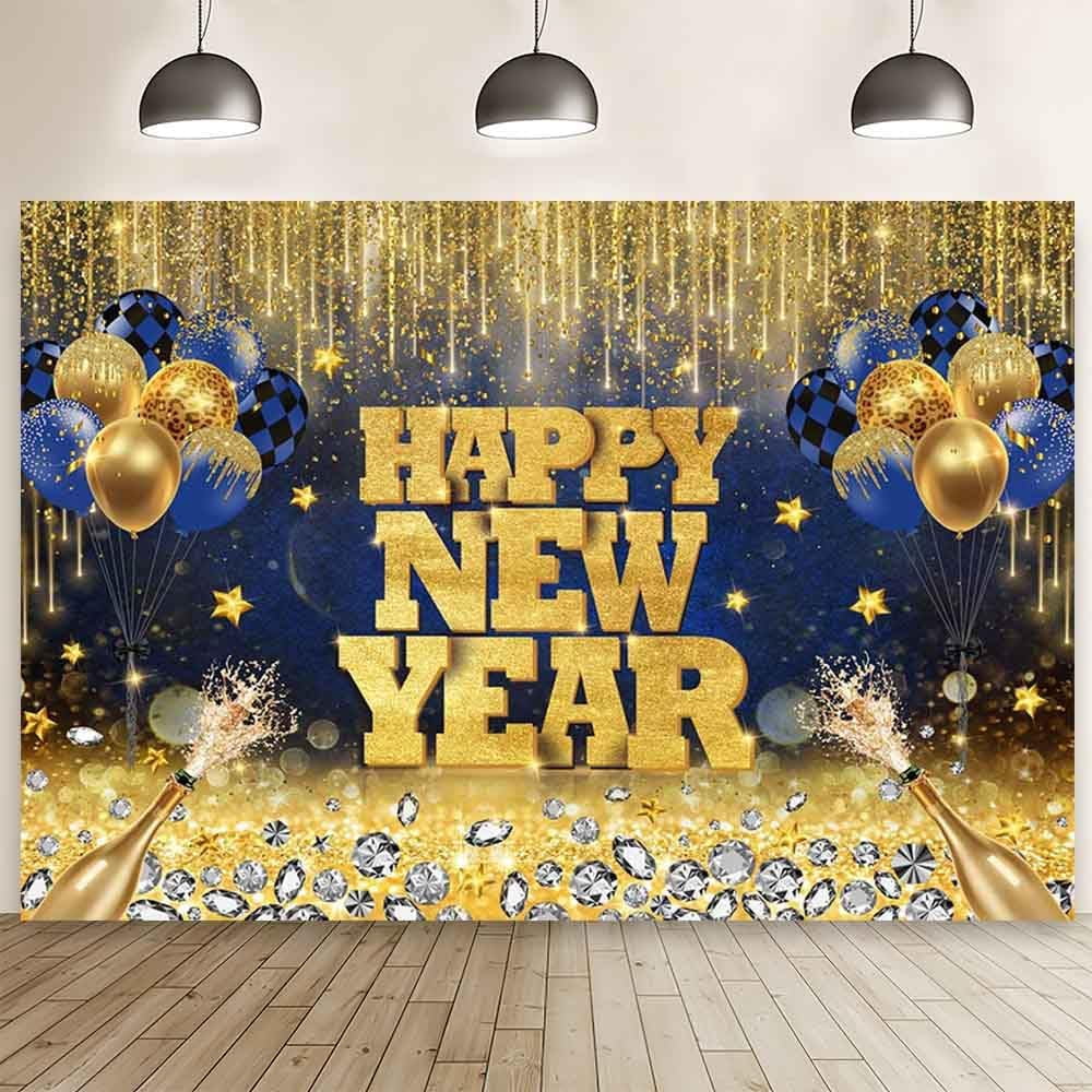 7x5 ft Cheers to 2025 Happy New Year Backdrop Blue and Gold Glitter ...
