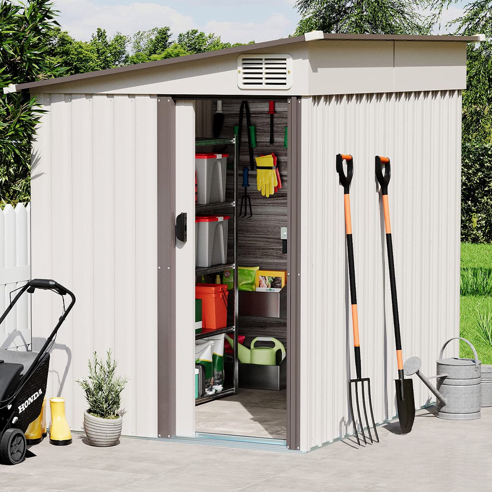 7x5 ft Outdoor Storage Shed, Metal Garden Tool Bike Shed, Pet House ...