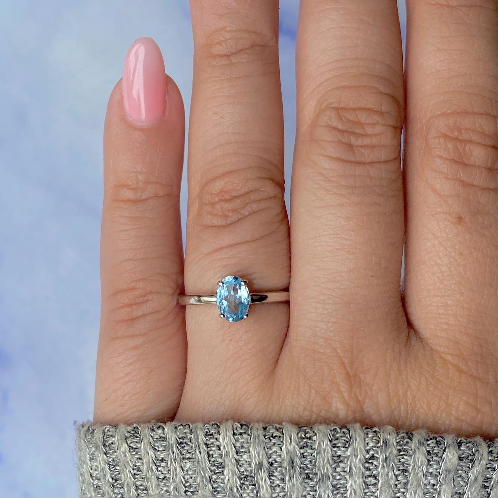 7x5 mm Blue Topaz Ring / 925 Silver Minimalist Ring / Rhodium vermeil ...