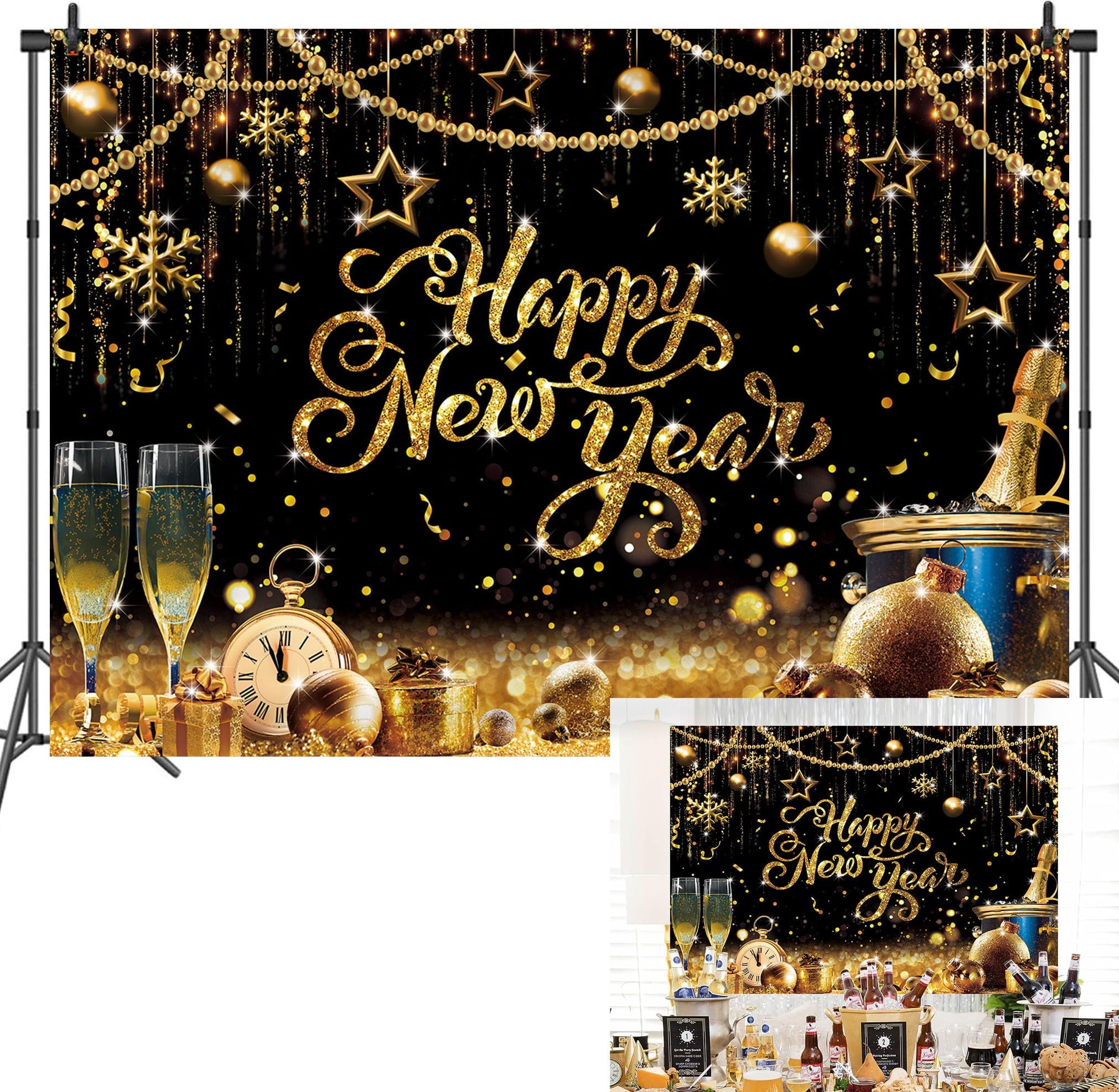 7x5FT 2026 Happy New Year Backdrop New Year Family Party Decoration ...
