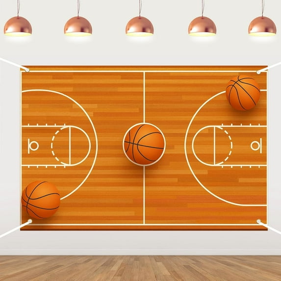 7x5FT Basketball Birthday Backdrop Basketball Court Three-Point Line ...