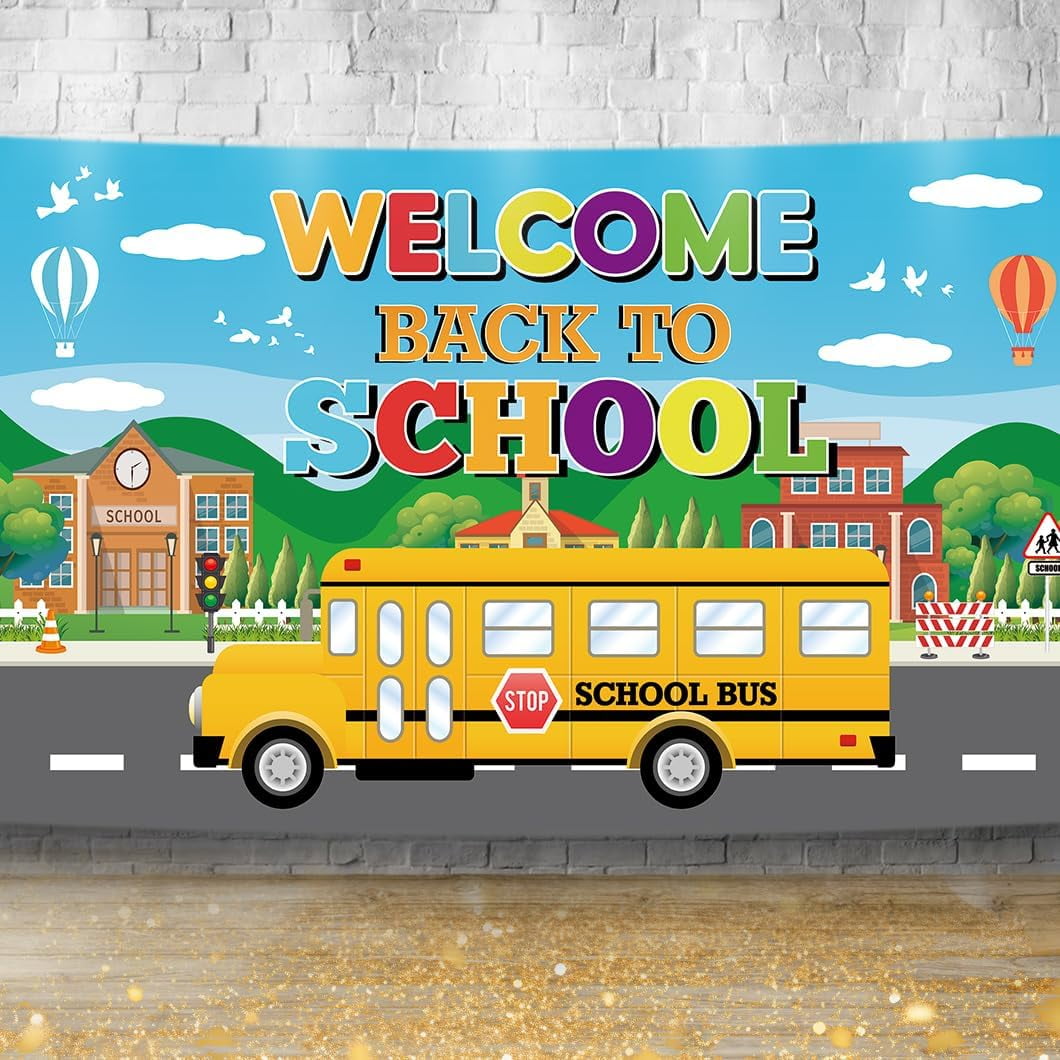 7x5FT Beautiful Welcome Back to School Banner Decorations Colorful Back ...