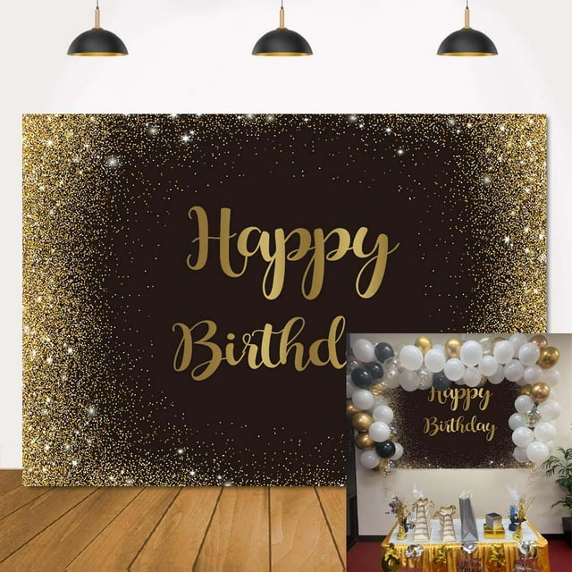 7x5FT Birthday Backdrop Black Gold Glitter Spots Background Photo Backdrops for Adults Man Women ...