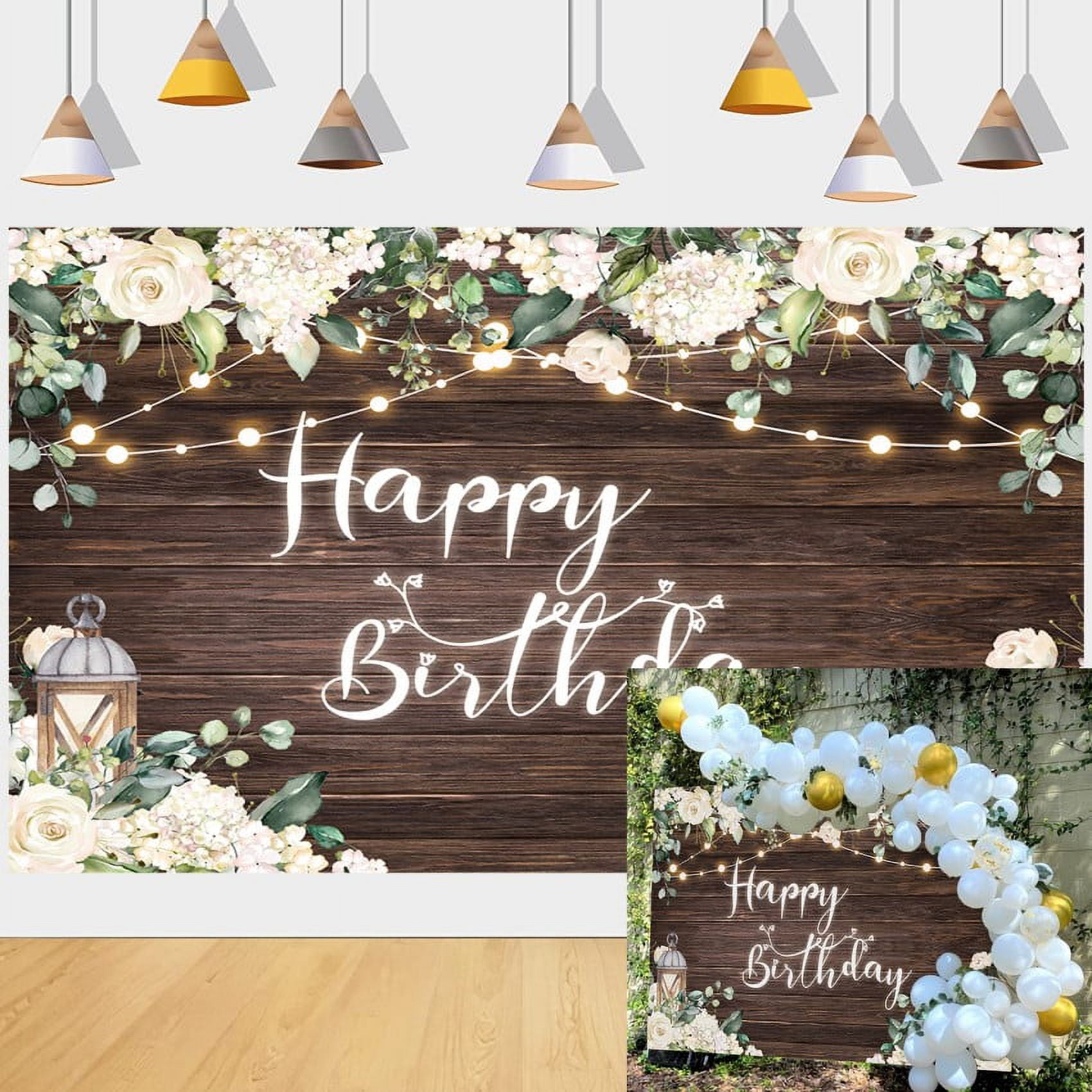 7x5FT Birthday Backdrop Floral Wood Wall Photography Background ...