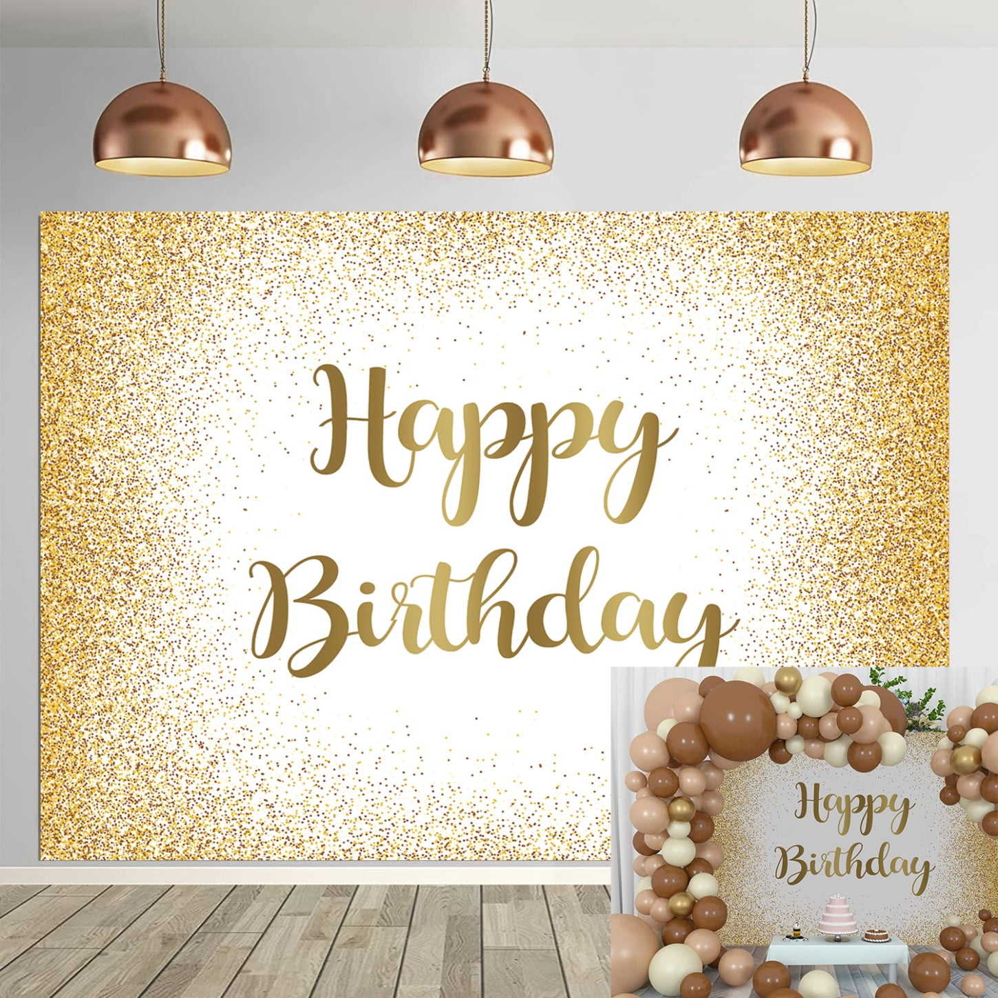7x5FT Birthday Backdrop Golden Glitter Bokeh Sweet Birthday Party ...