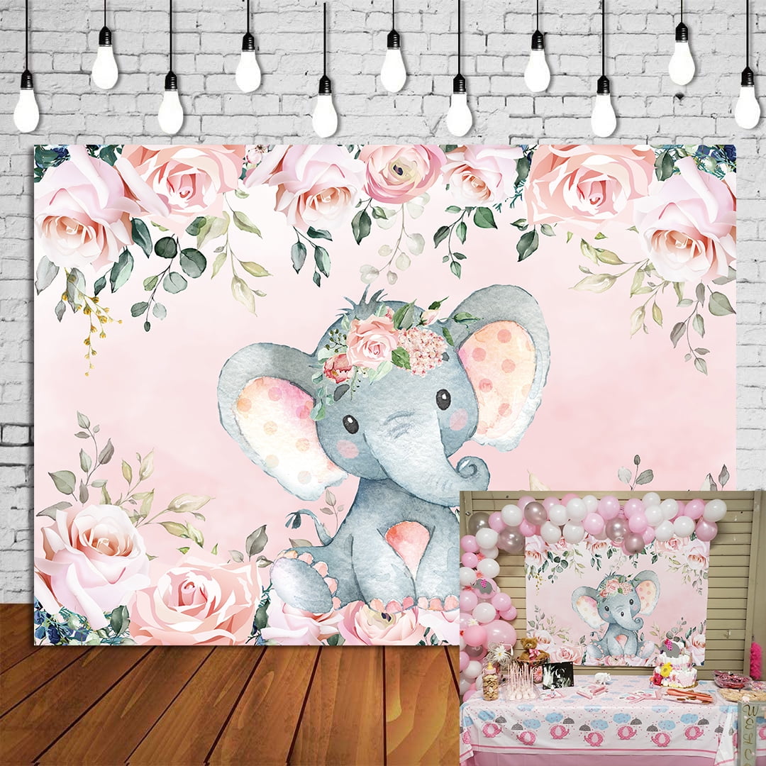 7x5FT Birthday Backdrop Pink Elephant Backdrop Cute Elephant Background ...