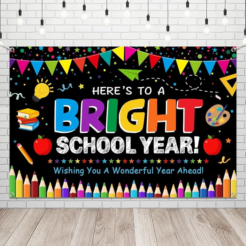 7x5FT Black Back To School Groovy Backdrop, Here's To A Bright School ...