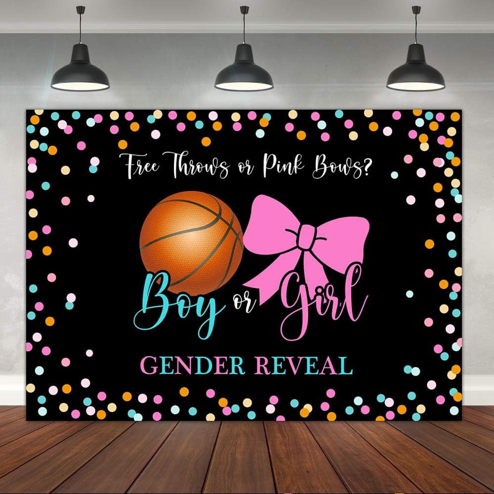7x5FT Blue Pink Free Throws or Pink Bows Gender Reveal Backdrop ...