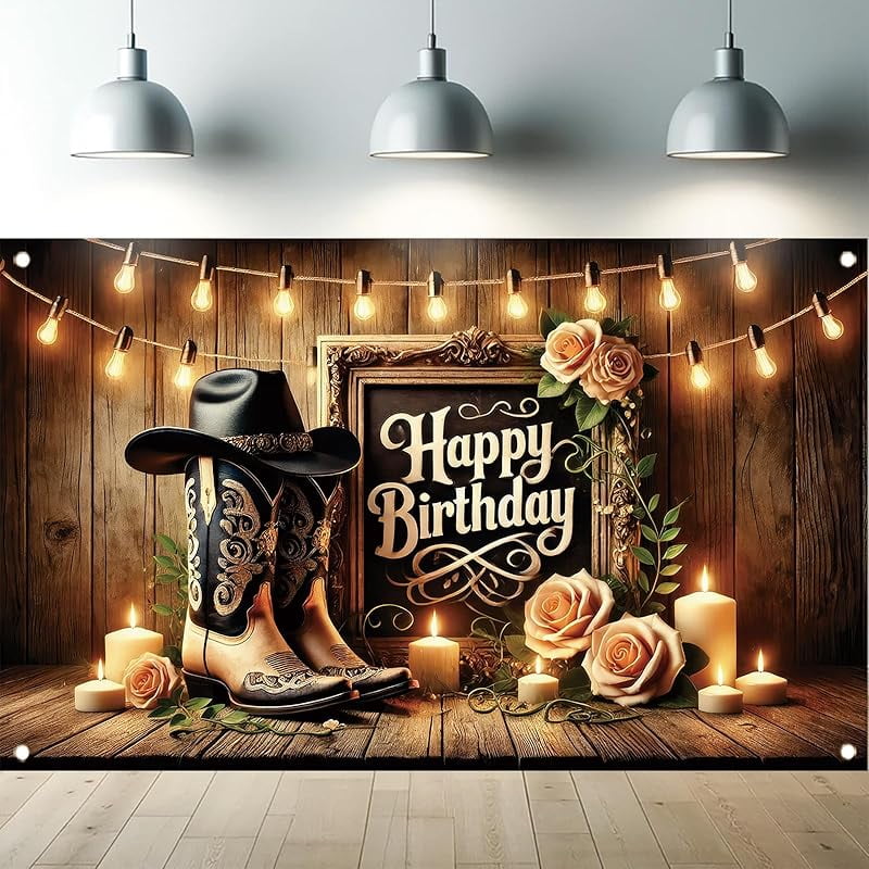 7x5FT Boots Hat Roses Beautiful Birthday Backdrop Banner Country Boot ...
