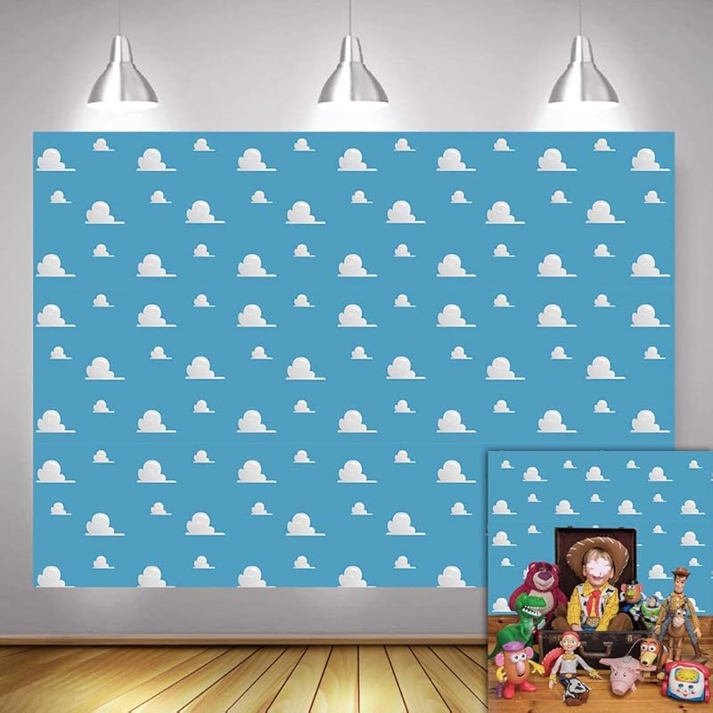 7x5FT Cartoon Kids Backdrop Blue Sky White Clouds Background Birthday ...