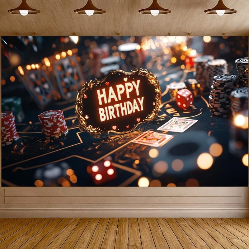 7x5FT Casino Theme Funny Birthday Banner Decorations Poker Large Happy ...