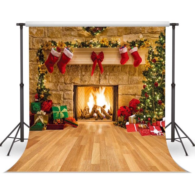 7x5ft Christmas Backdrop Christmas Fireplace Backdrop Christmas Trees