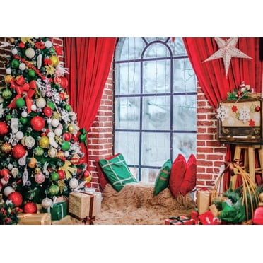 Haboke 10x8ft Soft Fabric Rustic Christmas Farm Wood Door Backdrop for Photography Snow Gift ...