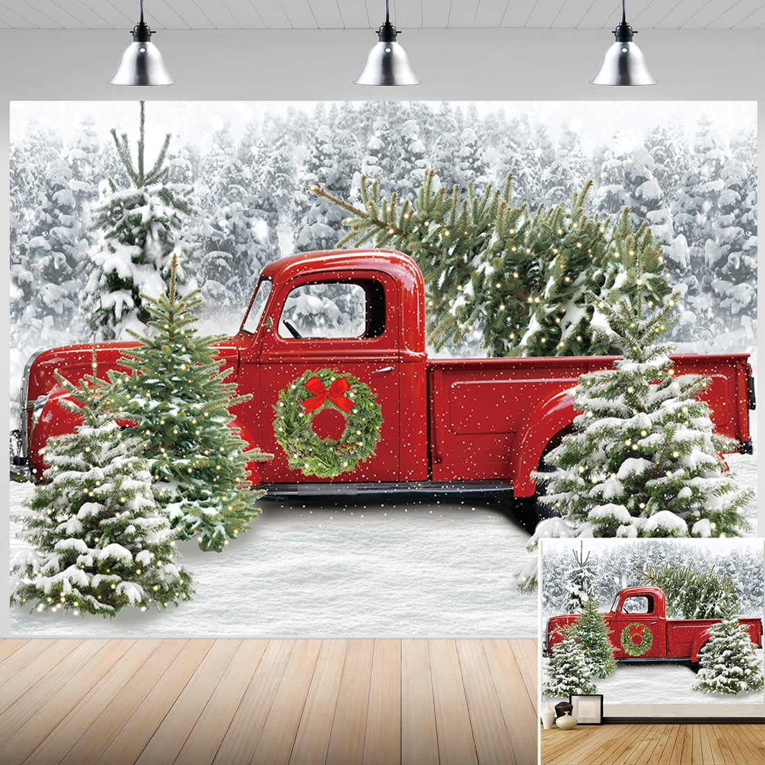 7x5FT Christmas Backdrop Winter Season Backdrop Christmas Red Truck ...