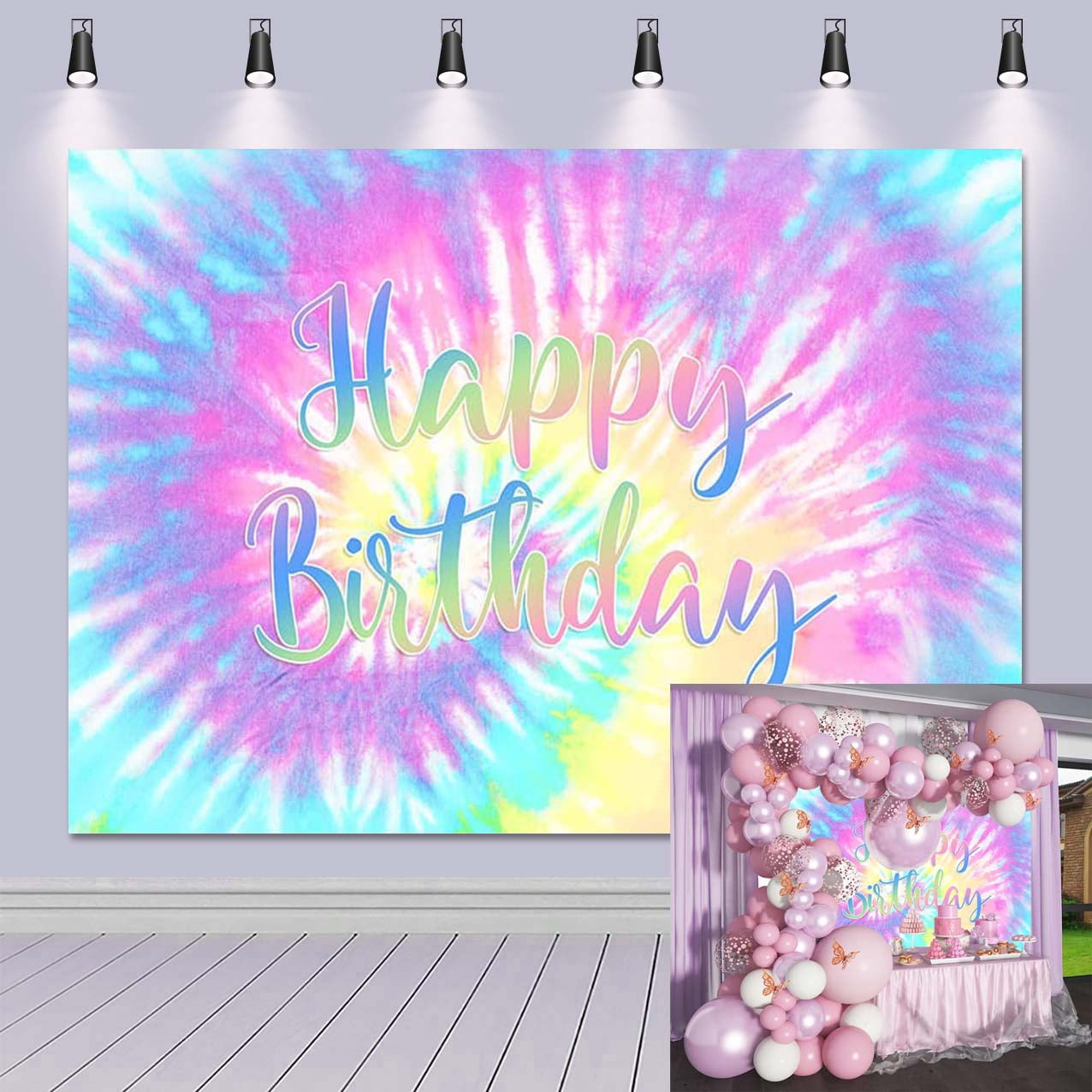 7x5FT Colorful Rainbow Birthday Background for Photography Tie Dye ...