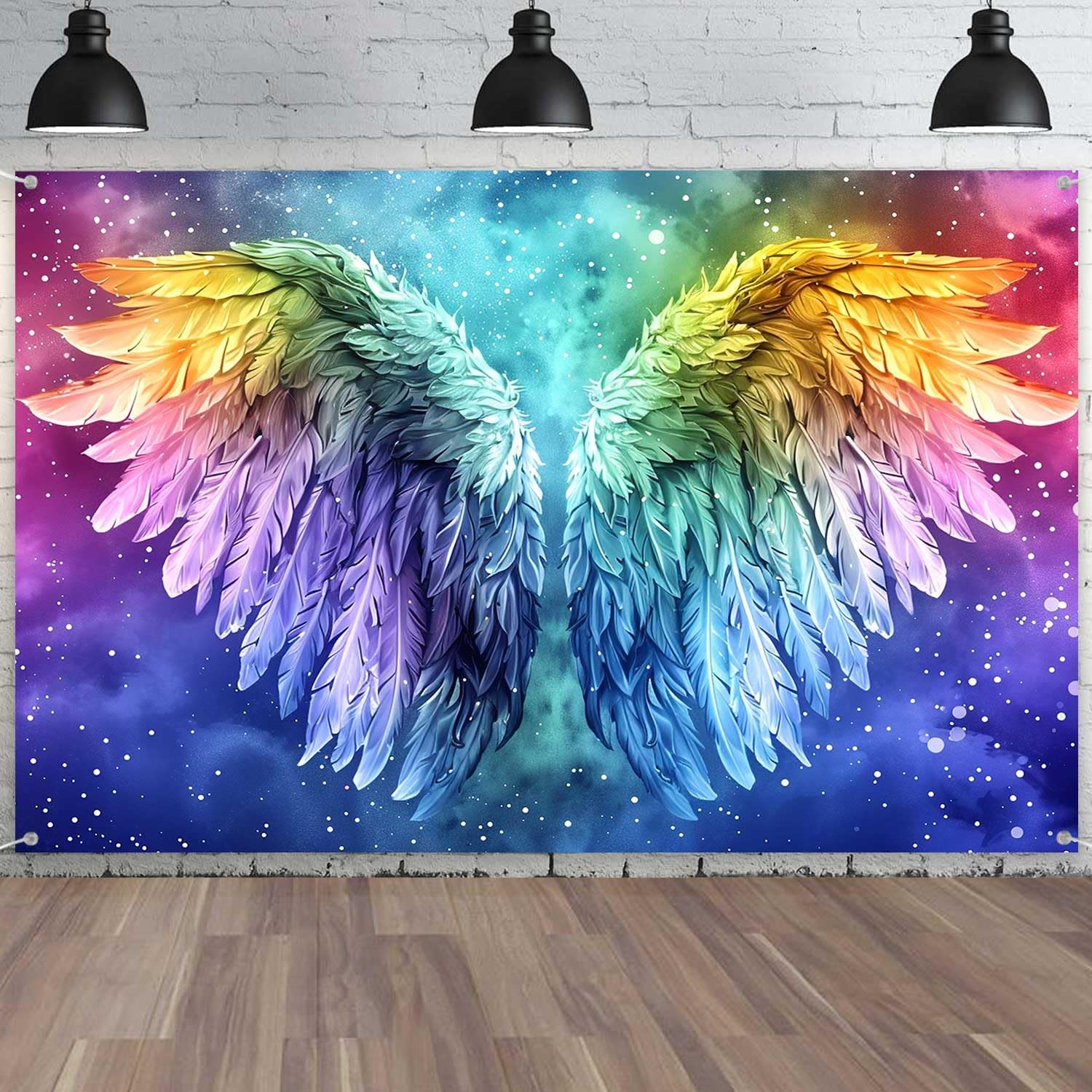 7x5FT Colorful Wings Backdrop Colourful Feather Wings Starry Spots Sky ...
