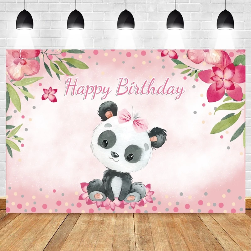 7x5FT Cute Panda 1st Birthday Backdrops For Photography Bamboo Flower ...