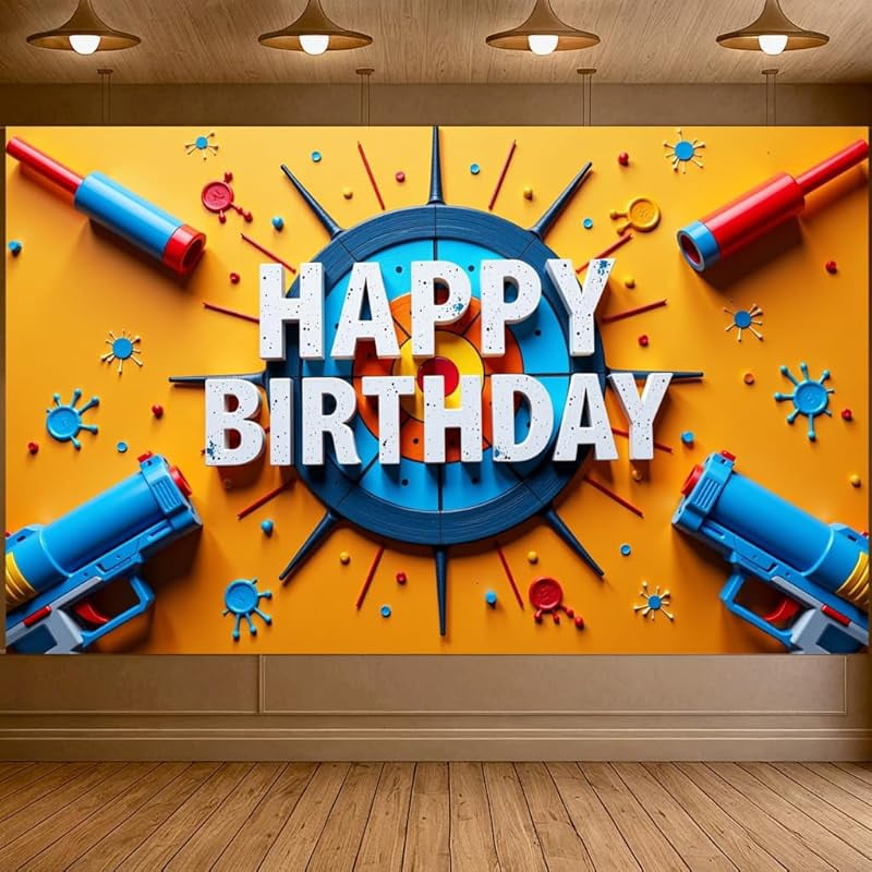 7x5FT Dart War Theme Birthday Banner Decorations Gun Game Large Happy ...